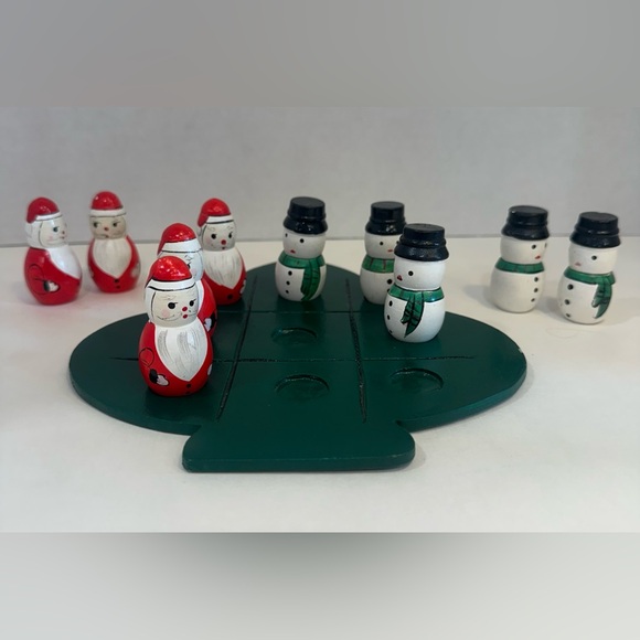 Games | Vintage Wooden Christmas Tic Tac Toe Game Set Santa Snowmen ...